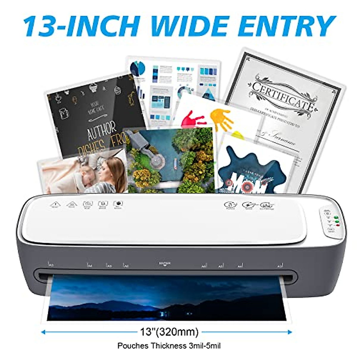 Laminator Machine 13-Inch Thermal Lamination with Laminating Sheets 9 in1 Office Desktop Laminate Machine, Portable A3 Laminater for Teachers Personal 60S Warm-Up Never Jam