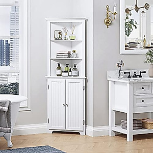UTEX Tall Corner Cabinet, Free Standing Corner Storage Cabinet with Doors and Adjustable Shelves, Storage Cabinet Tall for Bathroom, Kitchen, Living Room, White