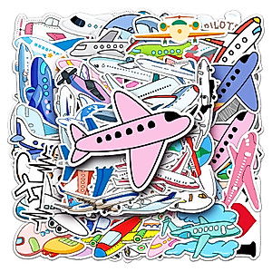 Airplane Stickers 50 Pieces Cartoon Airplane Waterproof Vinyl Decal for Laptop Flask Water Bottle Scrapbook Helmet Cell Phone Skateboard Decor Decal Kids Teen Adult Fashion Stickers