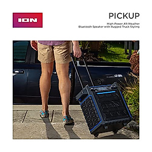 ION Audio Pickup - 100W Water-Resistant Bluetooth Outdoor Speaker with Rechargeable Battery, Karaoke Microphone, Radio, Wheels, Handle & USB Charging