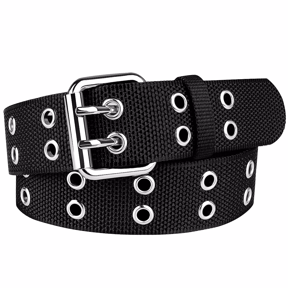 Drizzte Plus Size 67inch Grommet Belt Double Prong Punk Belts for Women Men