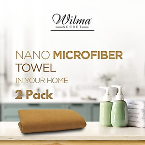 wilma secret Nano Synthetic Chamois Microfiber Towels Cleaning Cloth, Cleaning Set , car Cleaning Microfiber Towel, Glass Towel Cleaning Cloth, Washing and Drying 2-Pack 15,74x 13,77 inc Mustard