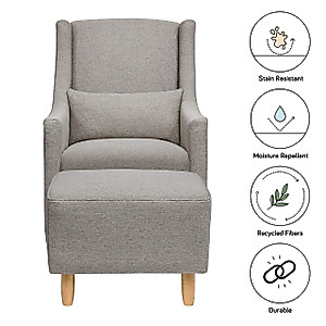 Babyletto Toco Upholstered Swivel Glider and Stationary Ottoman in Performance Grey Eco-Weave, Water Repellent & Stain Resistant, Fabric, Greenguard Gold Certified
