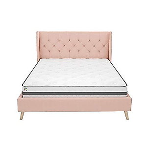 Novogratz Her Majesty Upholstered Linen Bed, Tufted Wingback Design and Wooden Legs, Queen Size - Pink Linen
