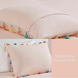 Mi Zone Kids Twin Comforter Set for Girls, Pink Comforter SetTwin Comforter Set, Tessa Adorable Twin Bedding Sets for Girls, Fun Pom Pom Tassel, Sham, Boho Heart Throw Pillow, Twin, Blush 3 Piece