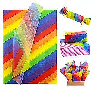 PETOX 100 Sheets Rainbow Tissue Paper, 6 Multicolor Stripes Tissue Paper Bulk Gift Wrapping Paper Assorted 14" x 20" for Gay Pride Day DIY Art Craft Birthday Party Festival Tissue Paper Pom Pom