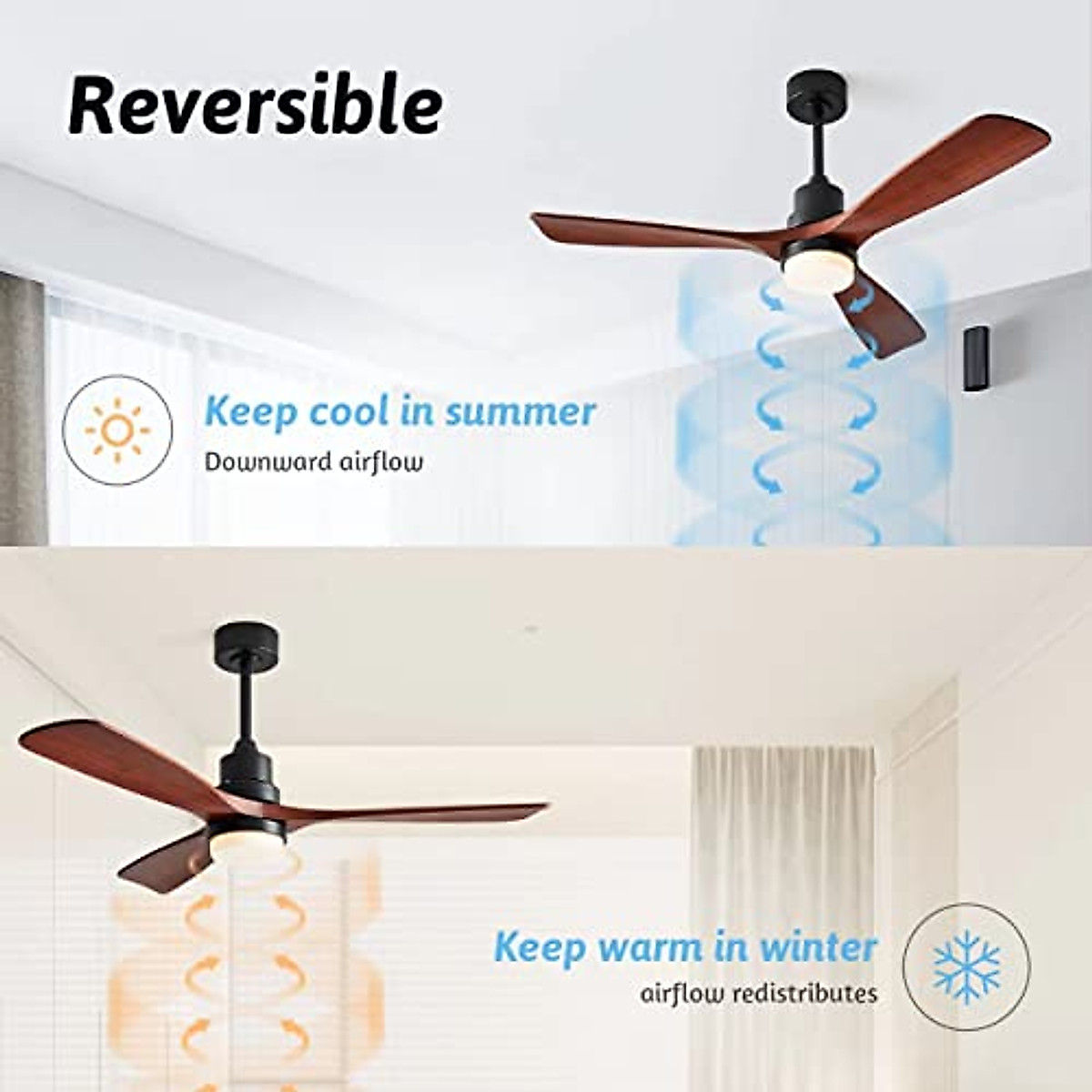 WERBUY 52" Ceiling Fans with Lights Wireless Wall Control and Remote, Wood Ceiling Fan with Quiet Reversible DC Motor/Sleep Timer/6 Speeds, for Outdoor Indoor Bedroom Patios Farmhouse Living Room