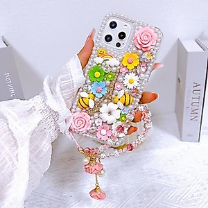 redecarie for Samsung Galaxy S9 Plus Bling Glitter Case,Shiny Diamond Luxury Crystal Rhinestone Cute Bee Rainbow Tower Pearl 3D Handmade Women Girls Protective Cover with Bracelet Lanyard