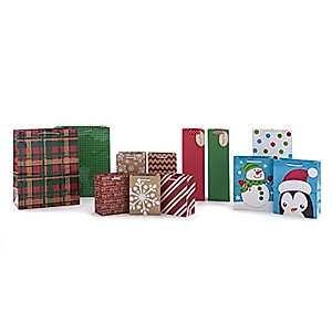 Hallmark 6" Small Holiday Gift Bag Set (Pack of 5; Red, White and Kraft) Snowflakes, Stripes, Merry