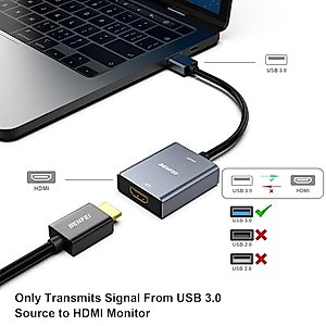 BENFEI USB 3.0 to HDMI Adapter, USB 3.0 to HDMI Male to Female Adapter for Windows 11, Windows 10, Windows 8.1, Windows 8, Windows 7(Not for Mac)