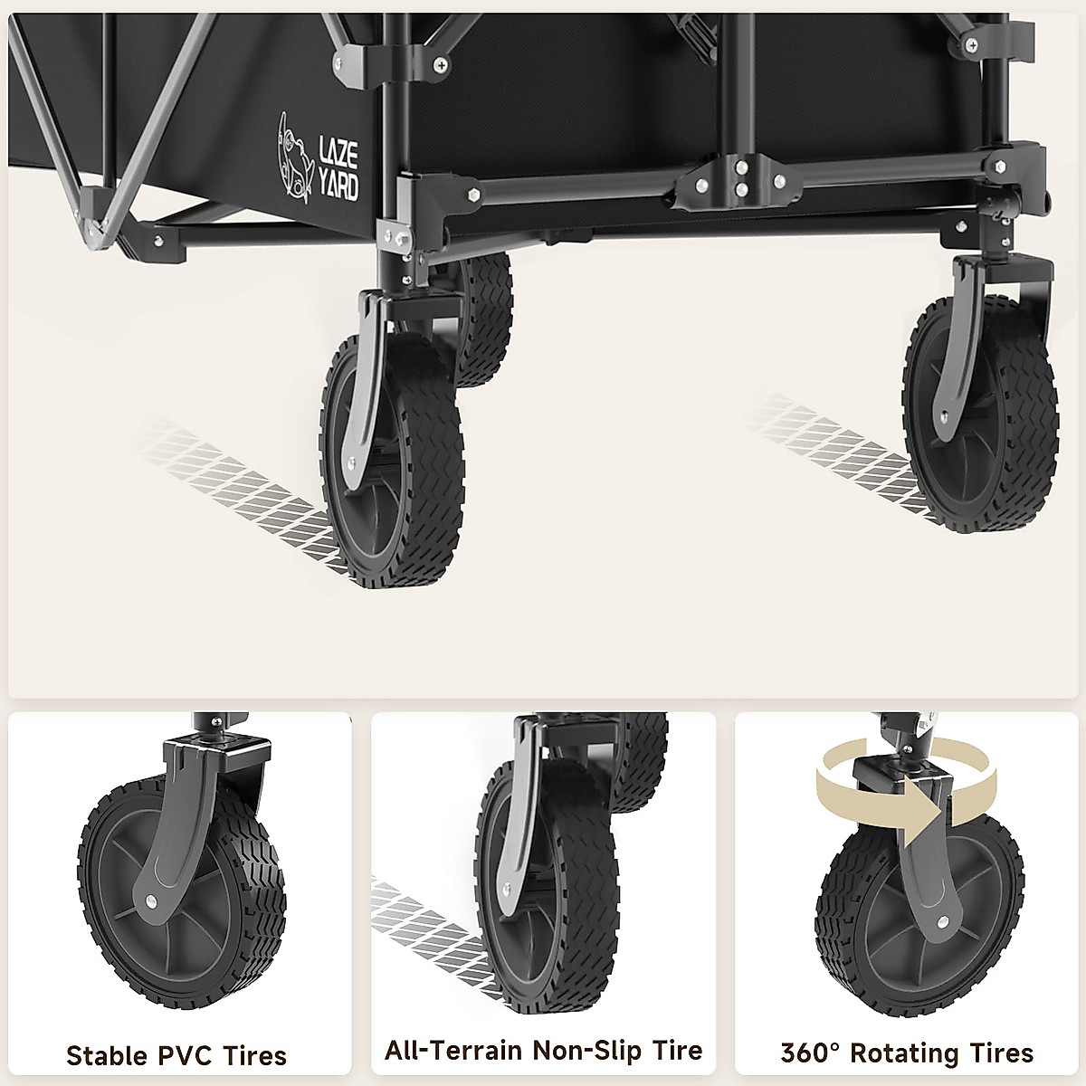 LAZEYARD Collapsible Wagon Cart,Foldable Heavy-duty Wagon Cart with Universal Wheels and Adjustable Handle,220lbs Capacity Folding Garden Utility Wagon with 2 Drinking Holders for Outdoor Shopping