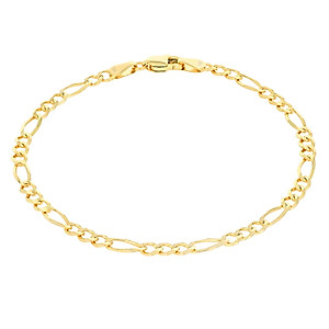 Nuragold 14k Yellow Gold 3.5mm Solid Figaro Chain Link Bracelet, Mens Womens Jewelry 7" 7.5" 8" 8.5" 9"
