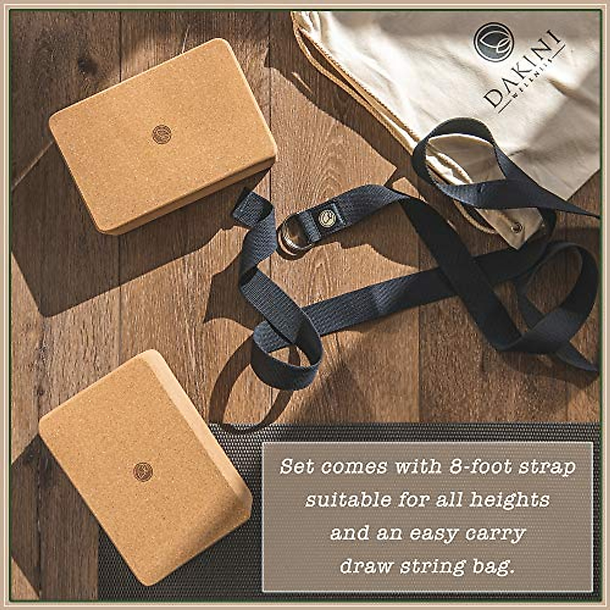 Cork Yoga Blocks - Yoga Blocks 2 Pack with Strap- 9x6x3 Inch Yoga Blocks Set of 2- Yoga Props and Accessories - Cork Blocks For Yoga