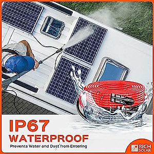 RICH SOLAR 10 Gauge 10AWG One Pair 50 Feet Red + 50 Feet Black Solar Panel Extension Cable Wire with Female and Male Connectors+T Branch Connectors (50FT 10AWG+T2)