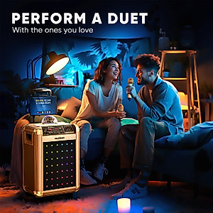 MASINGO Karaoke Machine for Adults and Kids with 2 Bluetooth Wireless Microphones. Portable Singing PA Speaker System with Disco Ball Party Lights, Lyrics Display Tablet Holder & TV Cable. Soprano X1