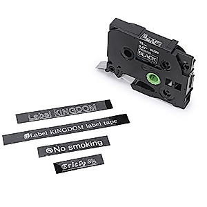 Label KINGDOM Black Label Replace for Brother White on Black TZe-335 TZ-335 P Touch 1/2 Inch Laminated Label for PTD210 PT-H111, 12mm 0.47 Inch x 26.2 Feet 8m, 2-Pack