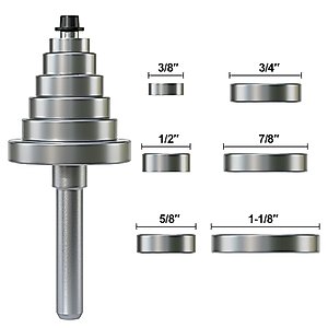 Fivepears 1/4 Inch Shank Rabbet Router Bit with 6 Bearings Set, Rabbeting Router Bit can Interchangeable and Adjustable Multi Depths Cutter 1/8", 1/4", 5/16", 3/8", 7/16", 1/2" …