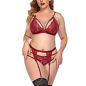 Avidlove Women Lingerie Set Plus Size with Garter Belts Sexy Bra and Panty Underwear Lingerie Sets