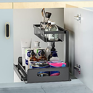 Under Sink Organizer - 2 Tier Bathroom Countertop Organizer Under Cabinet Storage for Kitchen, Under Sink Sliding Shelf Organizer Rack, Multi-Use Under Kitchen Sink Organizers and Storage