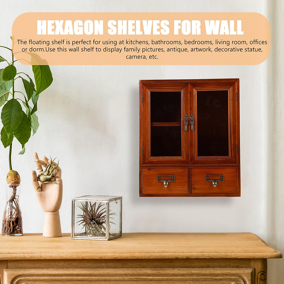 Holibanna Wood Wall Storage Cabinet Bathroom Wall Medicine Cabinet Rustic Hanging Kitchen Cabinet Wall Shelf Hanging Cupboard Pantry Storage Floating Shelf Cabinet Brown