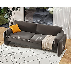 papababe Sofa Couch, Modern Couches with Embedded Armrest, 3-Seater Couch for Living Room, Grey Bouclé Cozy Couch