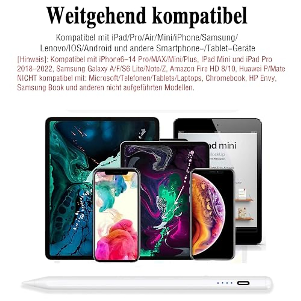 Universal Stylus Pens for Touch Screens POM Tip Magnetic iPad Pencil Rechargeable Tablet Pencil Active Stylus Pen for Android/iPad/Pro/Air/Mini/iPhone/Samsung/Lenovo/iOS/and Other Smartphone Devices