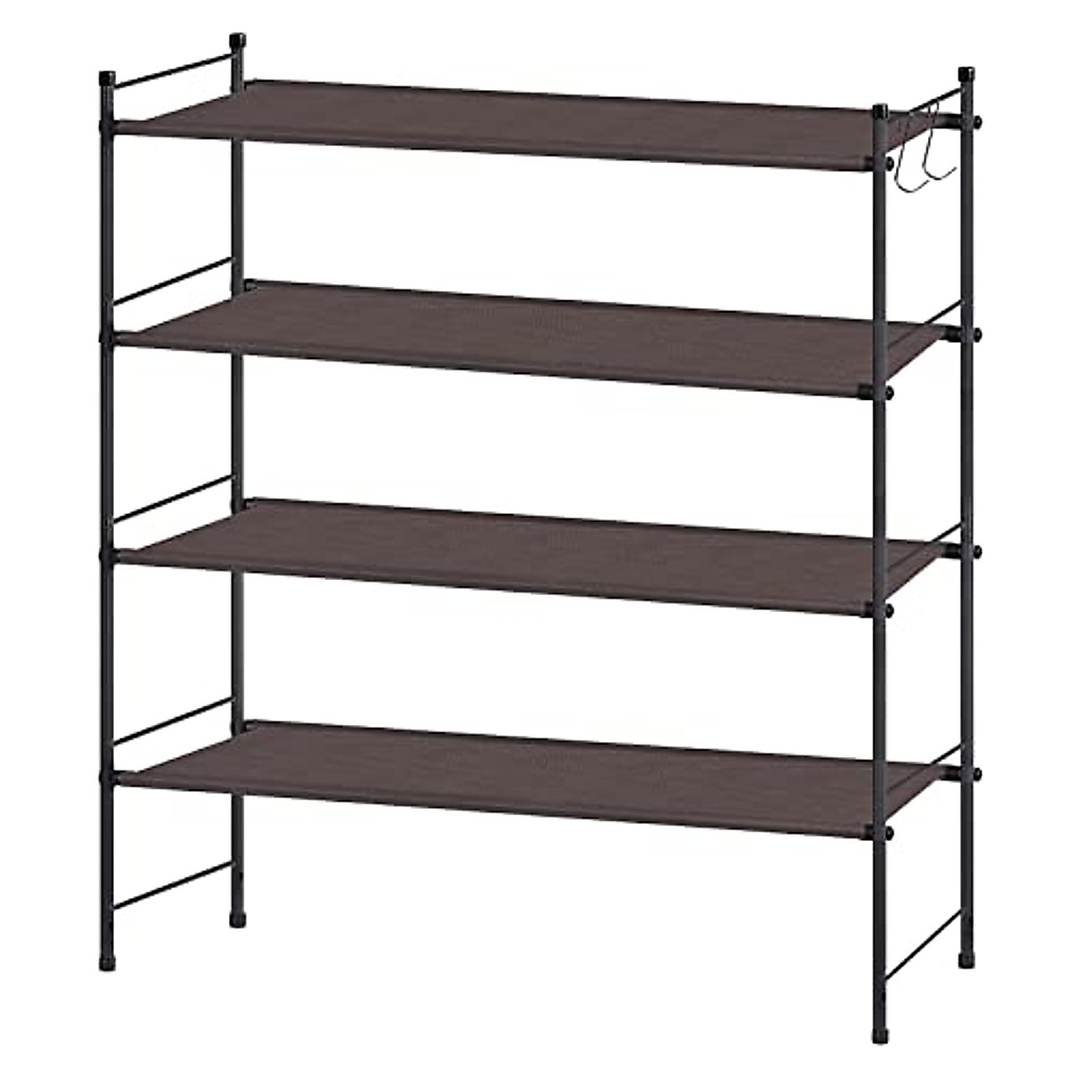 smusei Shoe Rack for Entryway 4 Tier Freestanding Adjustable Expandable Sturdy Closet Fabric Shoe Rack Storage Organizer with 2 Metal Hooks for Home, Dorm, Hallway, Bronze