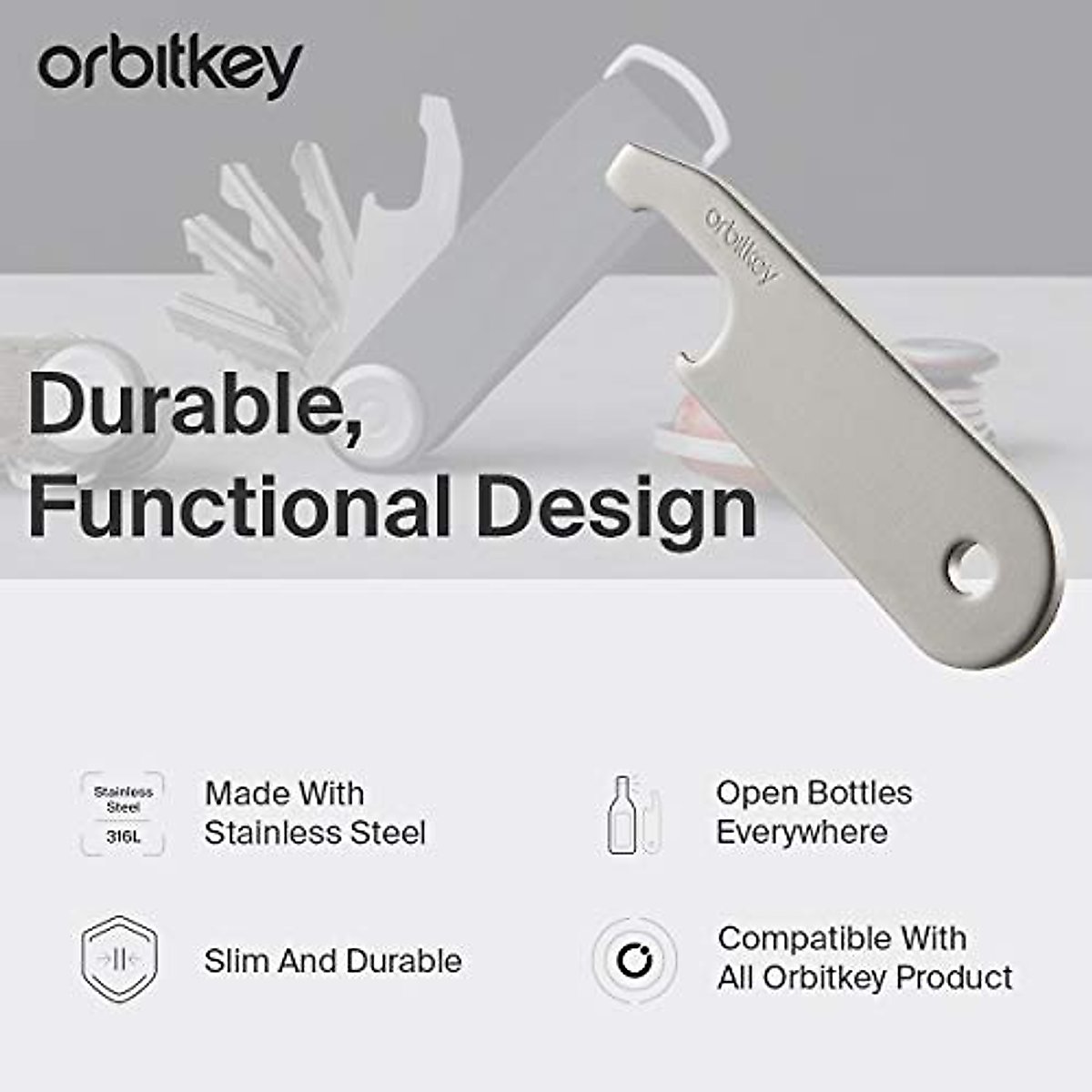 Orbitkey Bottle Opener for Key Organizer or Key Ring | Slim Profile Design, Easy to Take with You, Opens Bottles Everywhere | Compatible with Orbitkey Key Organizer & Key Ring