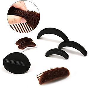 11 Pieces Sponge Volume Hair Bases Set Bump it Up Inserts Styling Tools Bump Up Combs Clips Sponge Hair Bun Updo Accessories for Women DIY Hairstyles(Black, Brown)