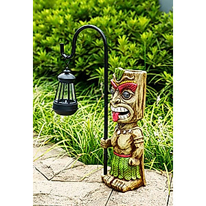 MIBUNG Upgraded Tiki Decor Garden Statue, Large Tiki Figurine with Solar Lantern Lights, Hawaiian Tropical Tiki Man Warrior, Tiki Dude, Tiki Torch, Outdoor Patio Yard Lawn Bar Party Beach Decoration