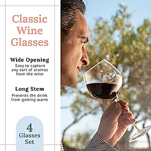 Wine Glasses Set of 4 – 22oz Elegant Wine Glass Gift Set – Modern Long Stem Crystal Wine Glasses for White & Red Wine – Hand Blown Lead-Free White Wine Glass Set for Restaurant & Home Bar Use