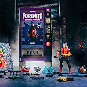Fortnite Vending Machine, Features 4 Inch X-Lord Action Figure, Includes 9 Weapons, 4 Back Bling, and 4 Building Material Pieces