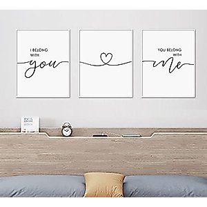 I Belong With You, You belong With Me Print, Set Of 3 Wall Art, Bedroom Quote Print, Minimalist Wall Art, Birthday & Anniversary Gift, 11x14inch Unframed