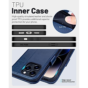 OCASE Compatible with iPhone 15 Pro Max Case Wallet Case, PU Leather Flip Folio Case with Card Holders RFID Blocking Kickstand Shockproof Phone Cover 6.1 Inch 2023, Blue