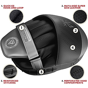 RDX Boxing Pads Curved Focus Mitts, Maya Hide Leather Mark PRO Hook and Jab Training Pads, MMA Muay Thai Kickboxing Coaching Martial Arts Punching Hand Target Strike Shield