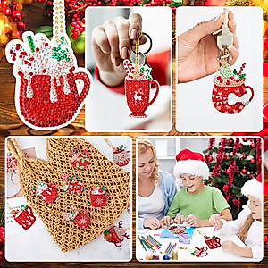 15 Pieces Christmas Diamond Painting Keychain Diamond Painting Ornaments 5D DIY Diamond Painting Keychain Hot Cocoa Christmas Diamond Art Ornaments for Kids Christmas DIY Crafts Family Decor (Cute)