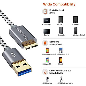 CableCreation Short USB3.0 Hard Drive Cable 1FT, USB 3.0 A to Micro B Cable 5Gbps Data, USB 3.0 External Hard Drive Cable Works for WD Toshiba Seagate Hard Drive Galaxy S5 and More 0.3m