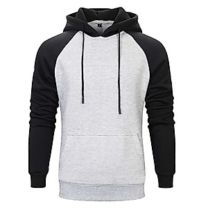 DUOFIER Men Casual Slim Fit Long Sleeve Contrast Raglan Pullover Hoodie Sweatshirt, Light Gray-M