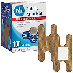 MED PRIDE Sterile Fabric Knuckle Adhesive Bandages [100 Count]- First Aid Finger Bandages Coated with Hypoallergenic Adhesive- Latex-Rubber Free Wound Care Bandages- Individual Wrapped- 1.5''x3''