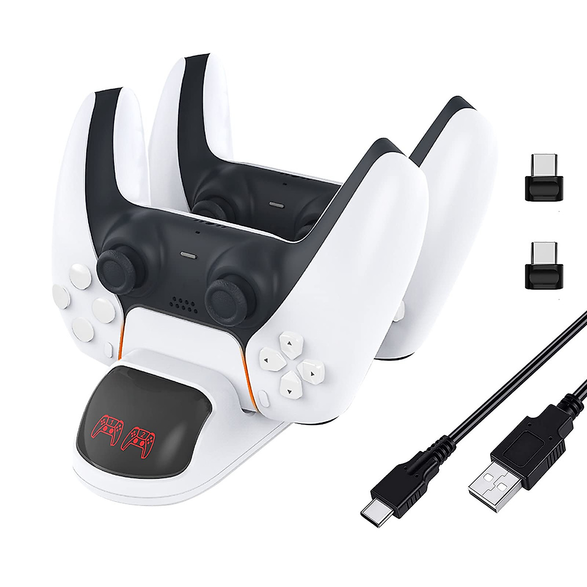 Controller Charging Station, SEVENKA Charger Dock, Fast Charging Stand with USB Type C Converter Compatible with PlayStation 5/PS5 Dualsense Controller, Dual USB C Fast Charging for Dual Controller