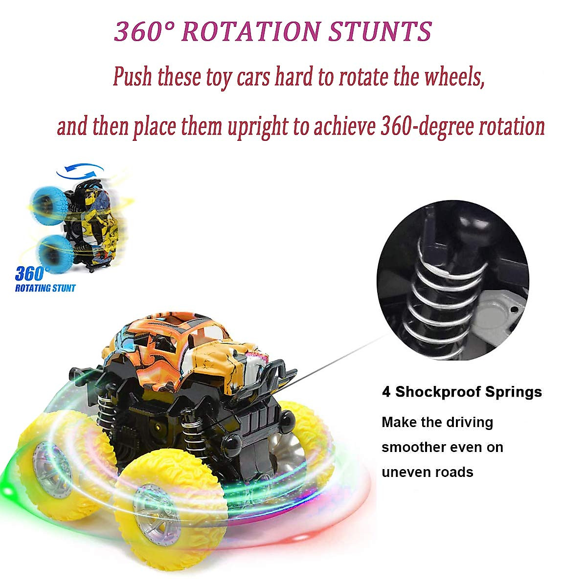 YQMYXG Monster Truck Toys Cars for Boys Toddlers 4 Wheels Drive Durable Friction Powered Car Toys for Kids Birthday Party 360 Degree Rotation Gift Suitable for Boys Girls over 3 years old(Yellow+Green