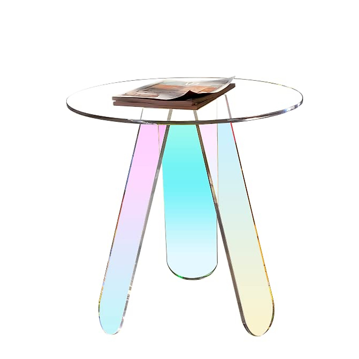 KSacry Acrylic Coffee Tables Modern Accent Night Stand Iridescent Table Coffee Table Side Table Round End Table Modern Chic Desk-Living for Office Home Decor (3 Legs Style, 15.7"L X 15.7"W X 17.7"H)