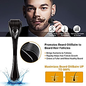Beard Growth Kit - Derma Roller for Beard Growth, Beard Kit with Beard Growth Oil, Beard Roller, Balm, Comb - Facial Hair Growth & Patchy Beard Growth - Valentine's Day Gifts for Him Husband Boyfriend Dad