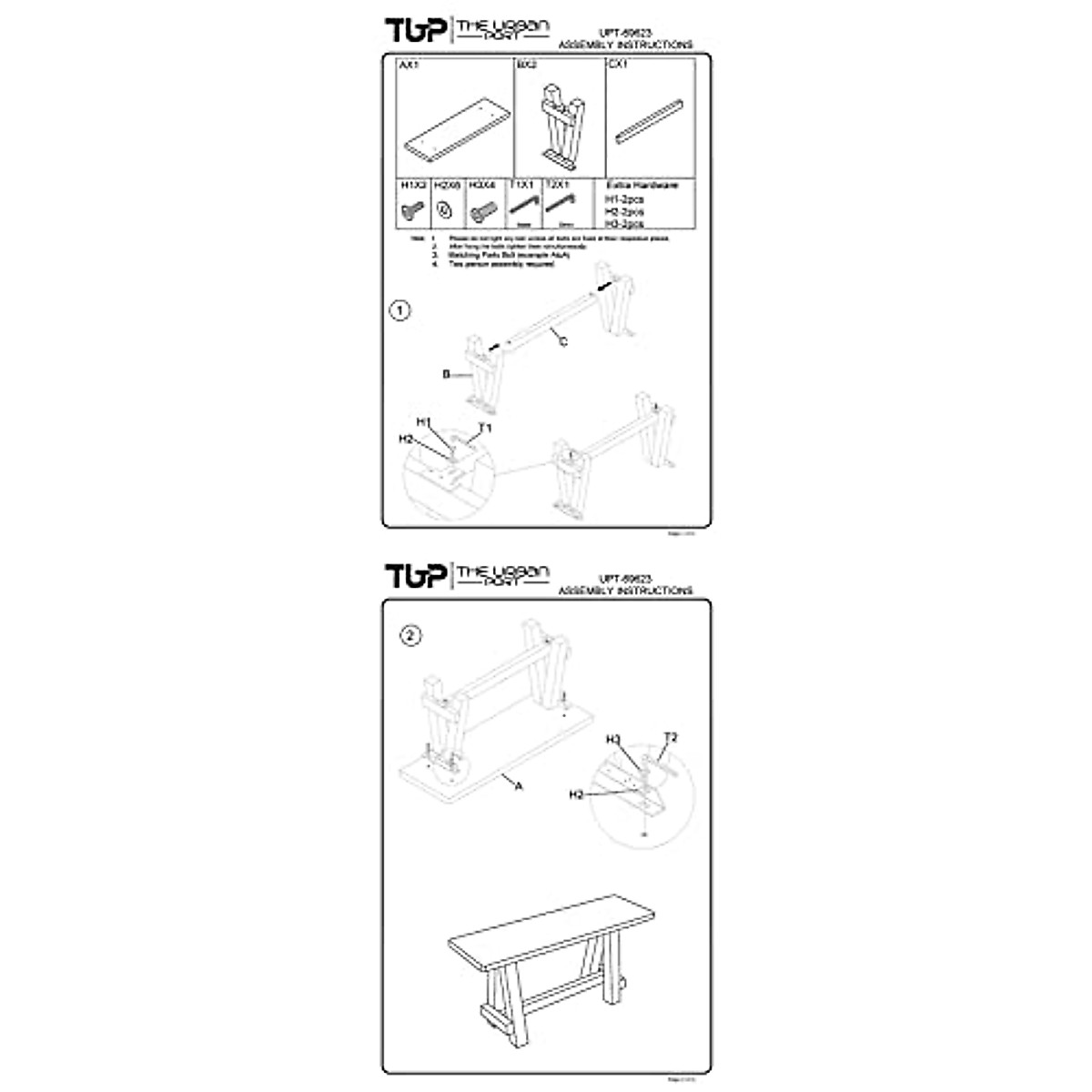 The Urban Port Wooden Garden Patio Bench with Retro Etching, Cappuccino Brown