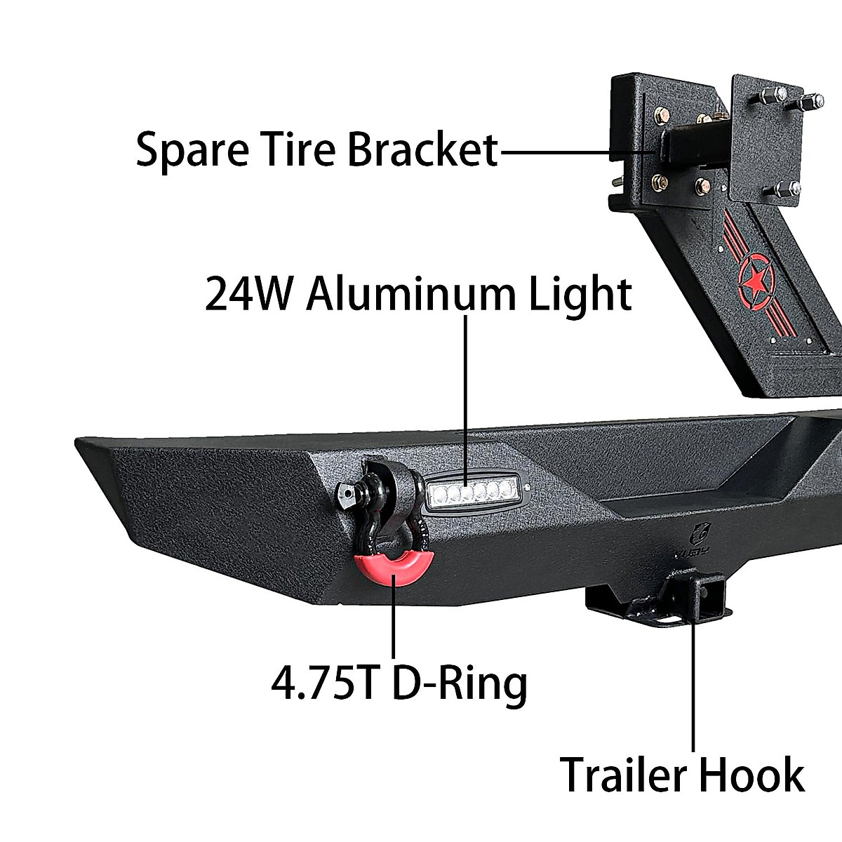 TIOYAR Rear Bumper Off-Road Compatible with 2007-2017 Jeep Wrangler JK & JKU w/Tire Carrier Linkage & LED Lights