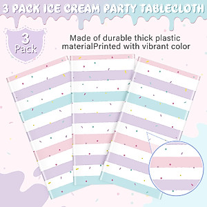 3 Pack Sprinkle Ice Cream Tablecloth Party Decorations, Ice Cream Birthday Plastic Party Supplies, Donut Disposable Rectangle Table Cover for Kids Girls Sweet One Birthday Baby Shower, 54 x 108 Inch