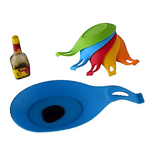 Silicone Spoon Rest Heat Resistant Kitchen Utensil Rest Ladle Spoon Holder Colorful Spatula Holder Rest Kitchen Tool 5 Pieces