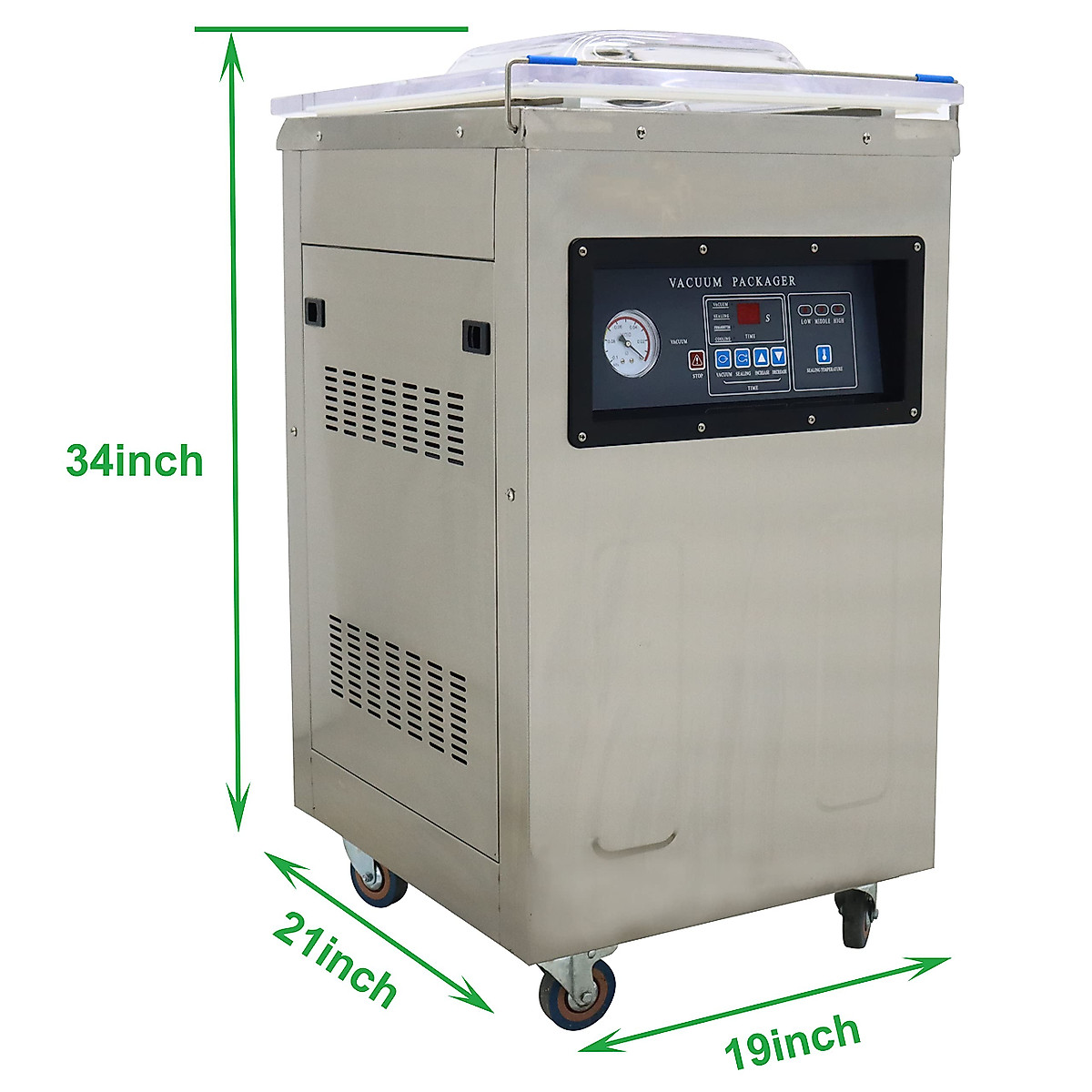 TECHTONGDA Vacuum Seal Machine Package Tool Stainless Steel Single Chamber for Meat Fruit Vegetable with Wheels Sealing Length 16inch