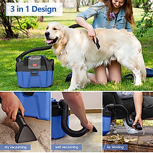 COSTWAY Wet Dry Vacuum Cleaner, 4 Peak HP 2.7 Gallon CRA Vacuum with Blower, Attachement, Rechargeable Battery, Portable Shop Vacuum Cleaner for Workshop, Car, Garage, Home (Blue)