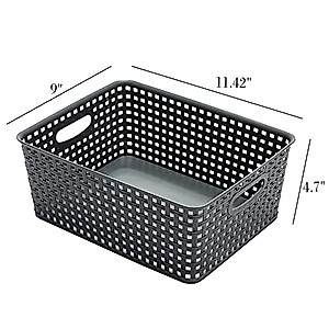Eslite Plastic Storage Baskets for Organizing,11.42"X9"X4.7",Pack of 4 (Grey)